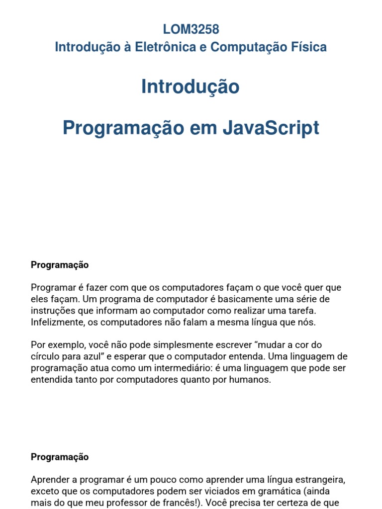 Introducao A Programação JavaScript | PDF | Script Java | Linguagem de ... Introducao A Programação JavaScript | PDF | Script Java | Linguagem de ...