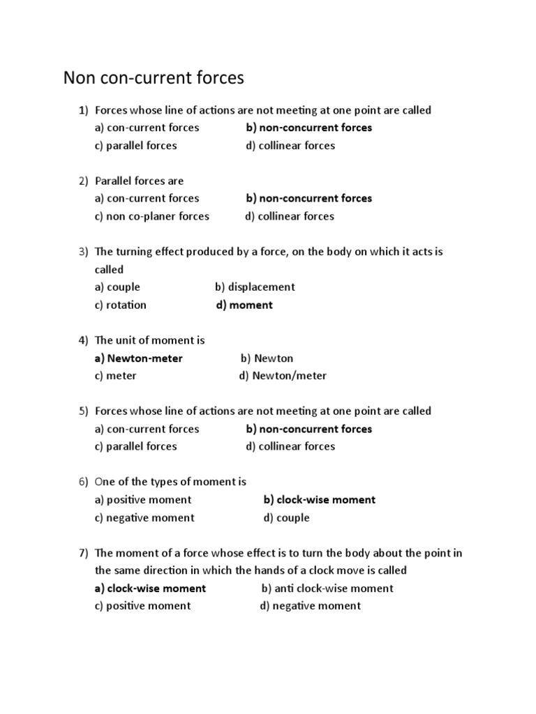 MCQ - Non-Concurrent Forces | PDF | Force | Triangle