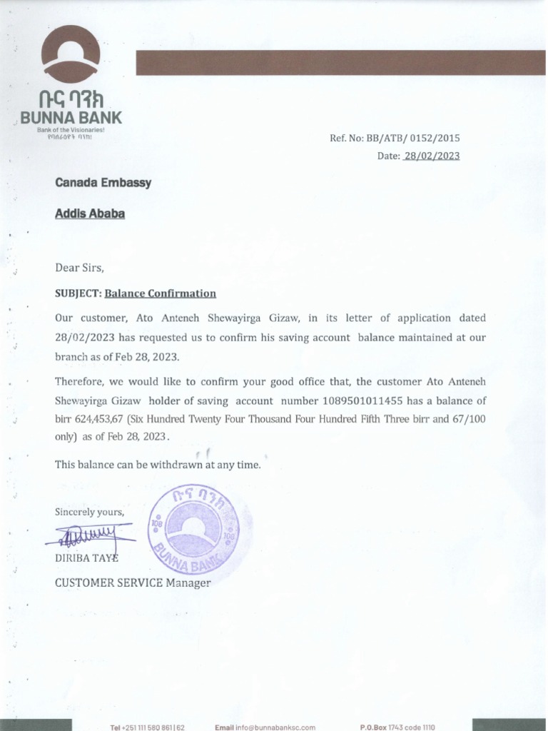 Anteneh Balance Confirmation | PDF