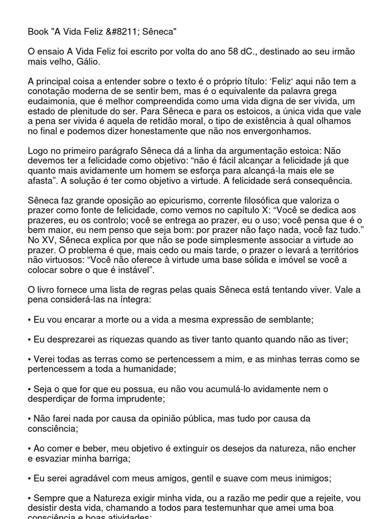 A Vida Feliz – Sêneca PDF | PDF