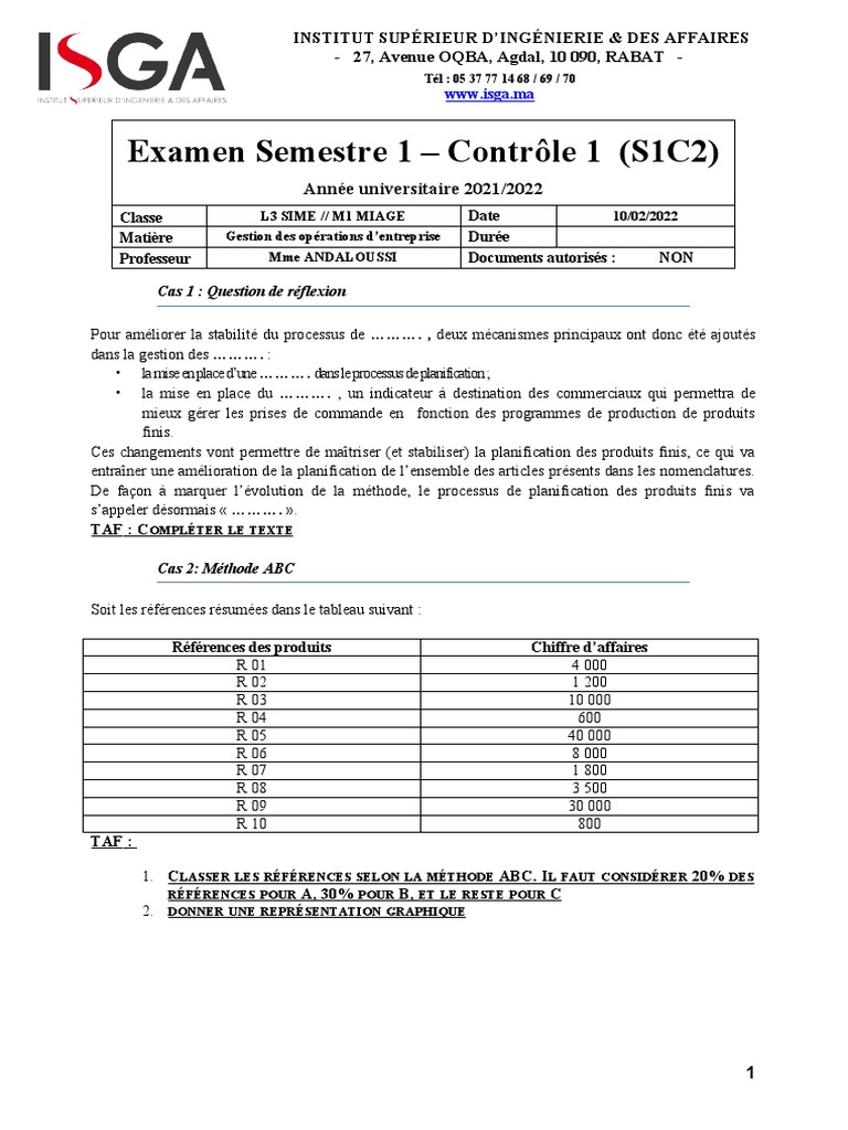 Examen GOE 2022 L3 EM M1 MIAGE | PDF