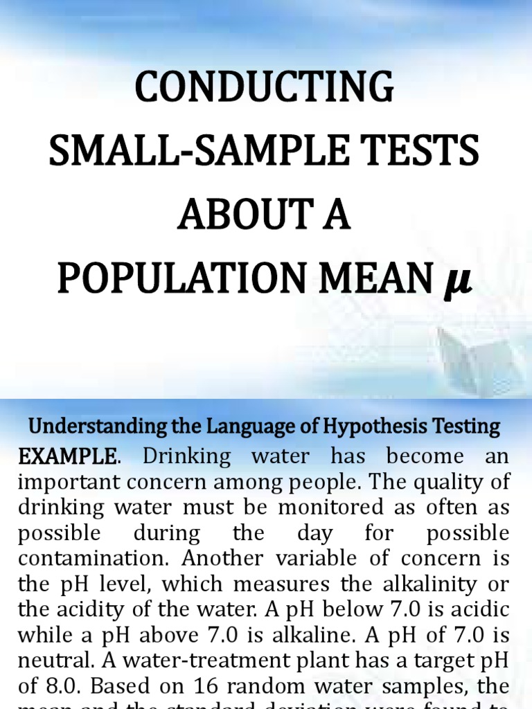 Y. Conducting Small Sample Tests About A Population Mean Myu PDF | PDF ...