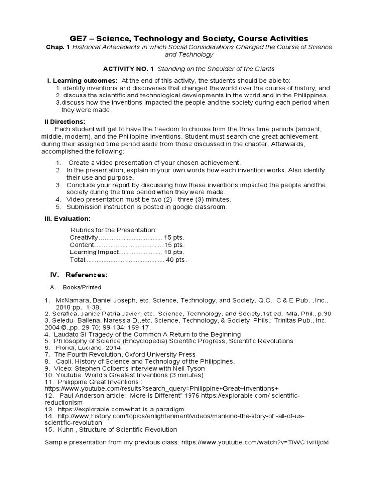 TABAUSARES, Janice B. - GE7-STS-Activity 1 | PDF | Science | Cognition