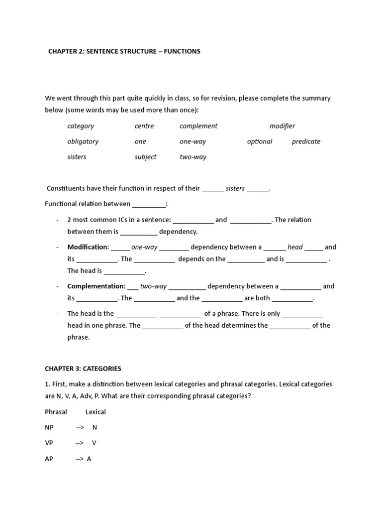 Sentence Structure and Functions | PDF | Phrase | Lexical Semantics