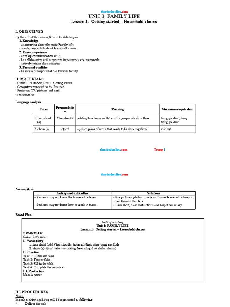 Family Life: Household Chores Lesson | PDF | Vocabulary | Phrase