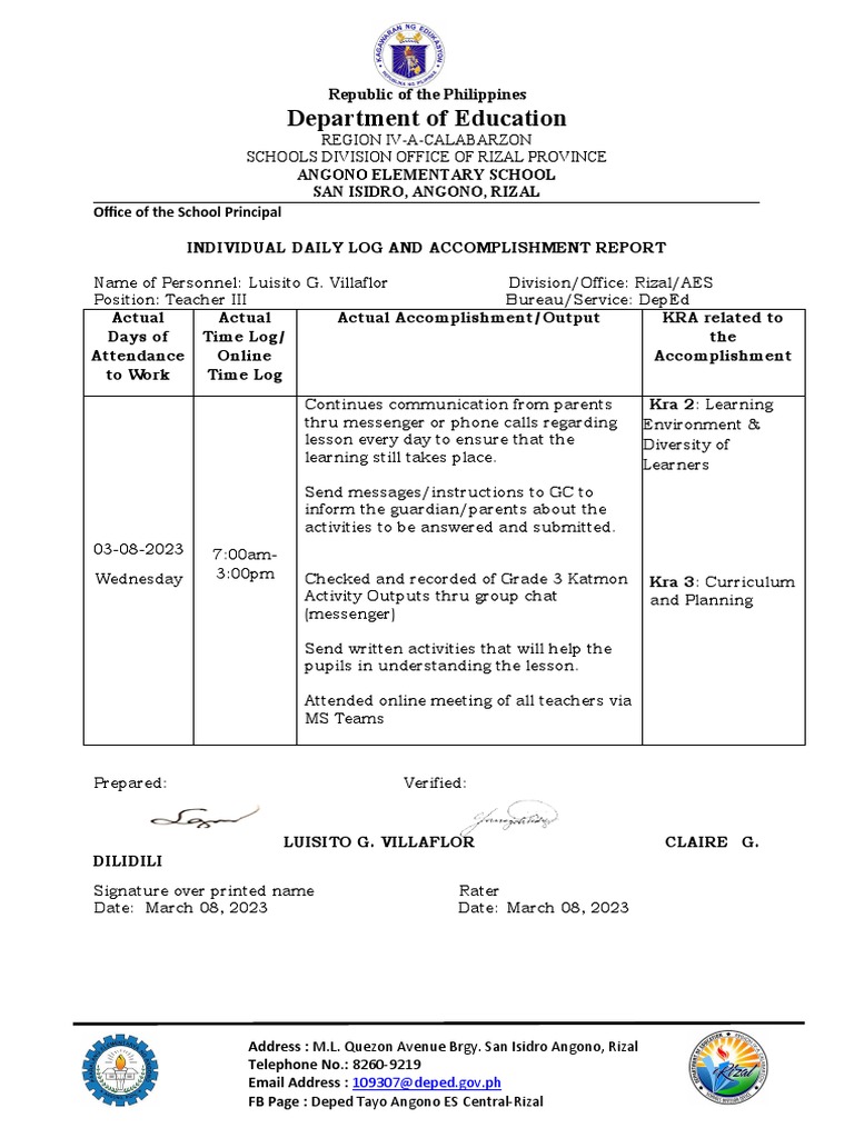 VILLAFLOR LUISITO G IDLAR (March8,2023) | PDF | Communication | Learning