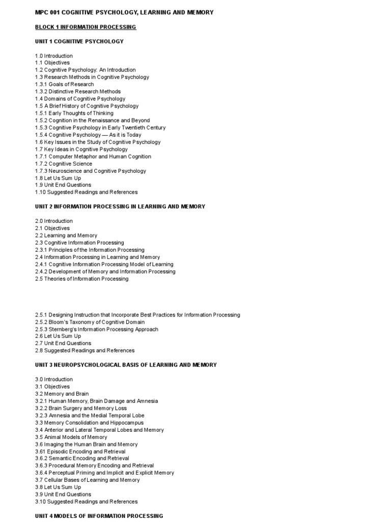 MPC 001 Cognitive Psychology Syllabus | PDF | Wechsler Adult Intelligence Scale | Memory