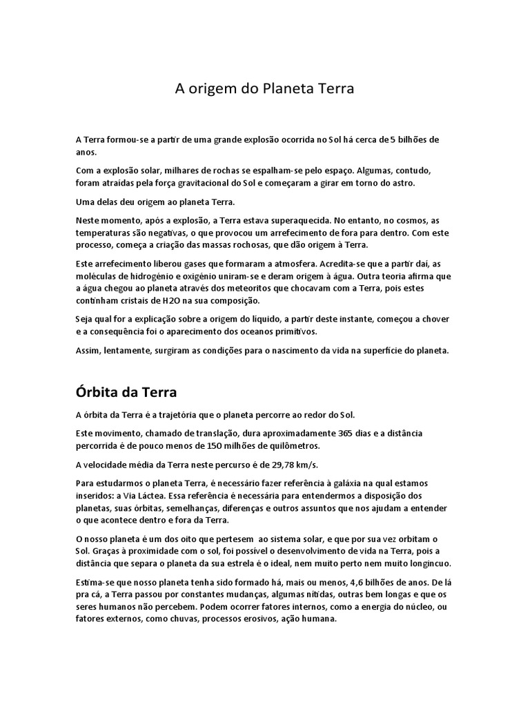 A Origem Da Terra | PDF | Terra | Sol