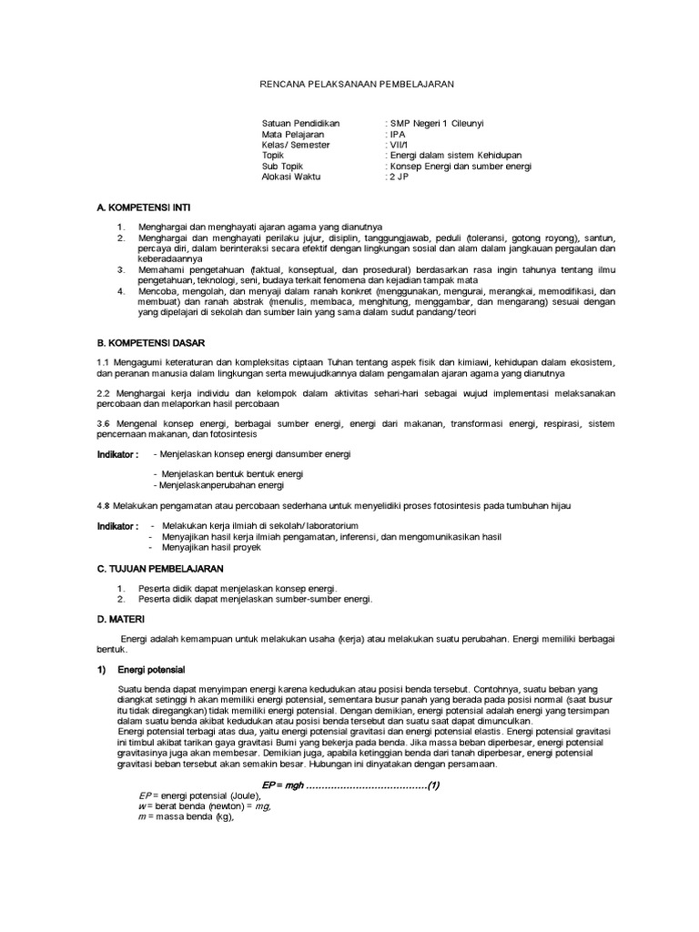 RPP Konsep Energi A | PDF