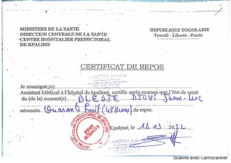 Certificat de Repos PDF | PDF