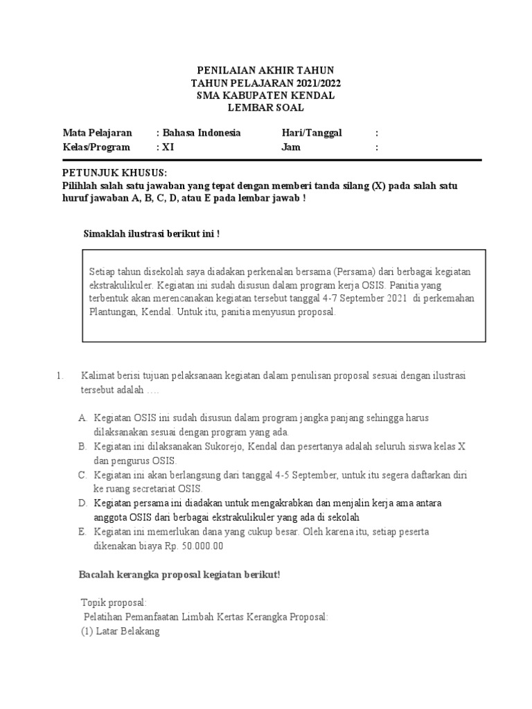 Soal Pat Bindo Xi 2021-2022 | PDF