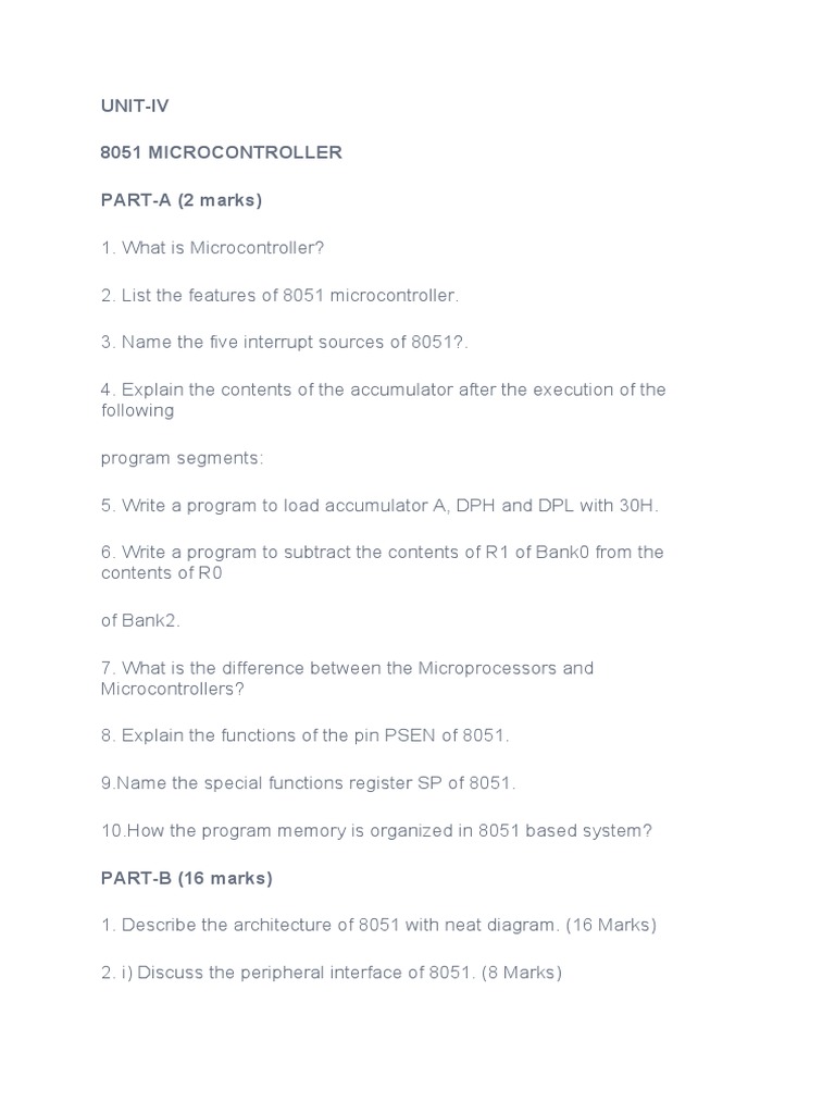 8051 MC Questions | PDF | Microcontroller | Computer Science 8051 MC Questions | PDF | Microcontroller | Computer Science