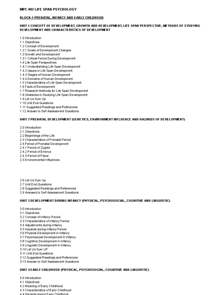 MPC 002 Life Span Psychology Syllabus | PDF | Early Childhood | Adolescence