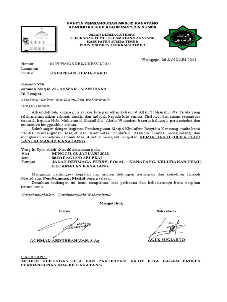 Undangan Kerja Bakti Masjid Pdf