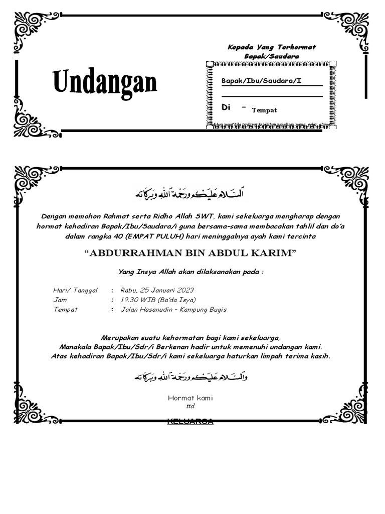 Undangan Tahlil 40- Hari | PDF