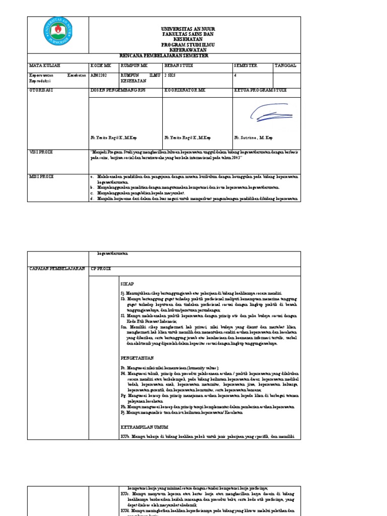 RPS Kep Kes Reproduksi (Maternitas 2) | PDF | Pengembangan Diri | Sains & Matematika