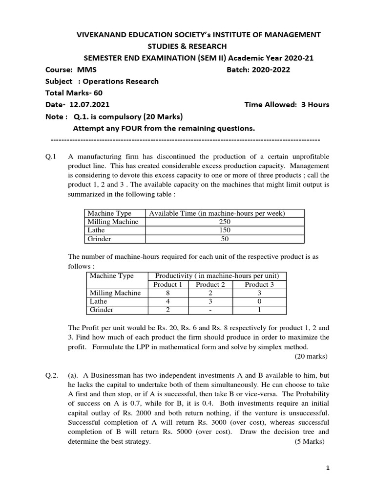 END TERM - Operations Research | PDF | Economies