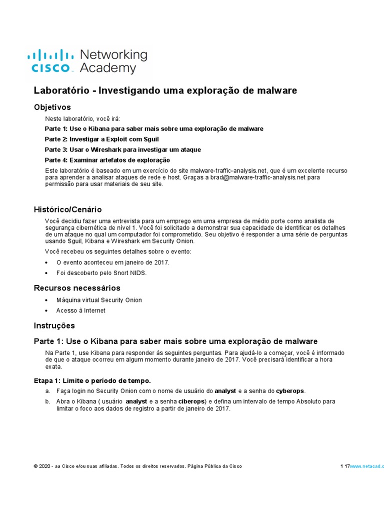 27.2.15 Lab - Investigating A Malware Exploit - PT BR | PDF | Protocolo de transferência de ...
