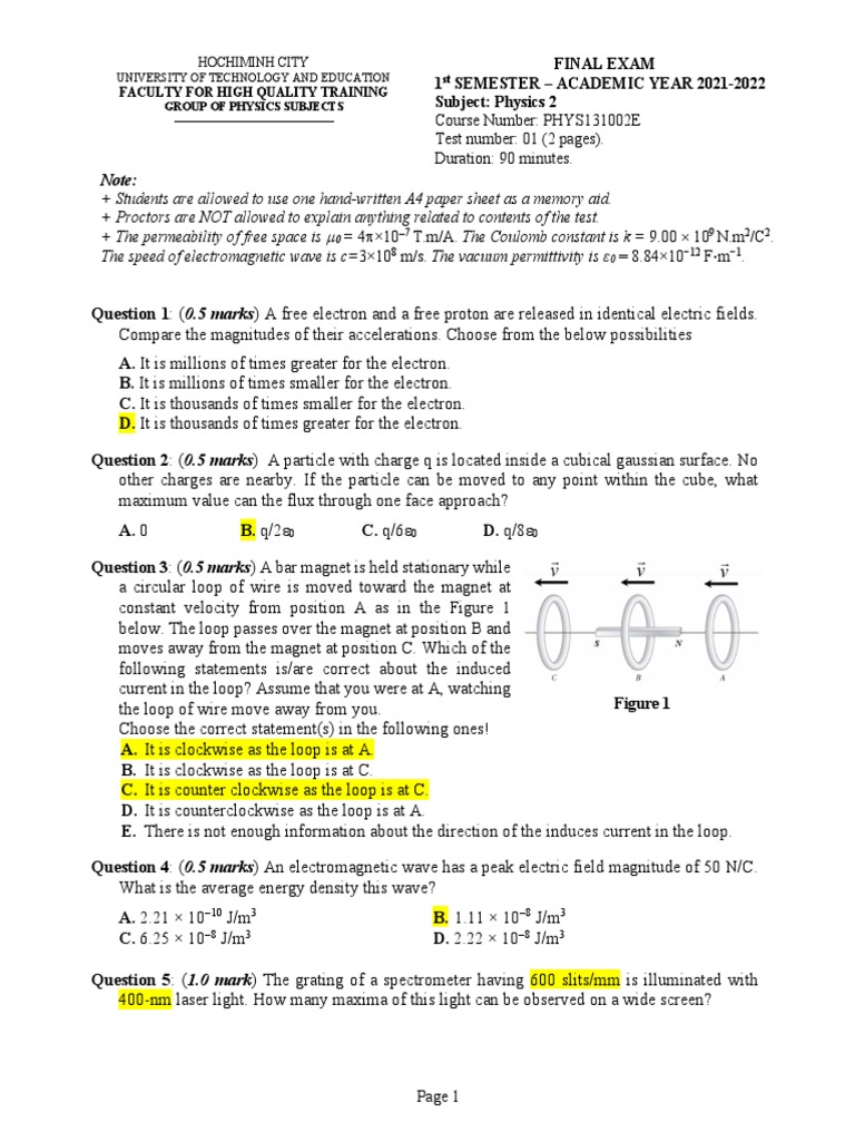 Physics 2 Final Exam | PDF | Electromagnetic Spectrum | Electron