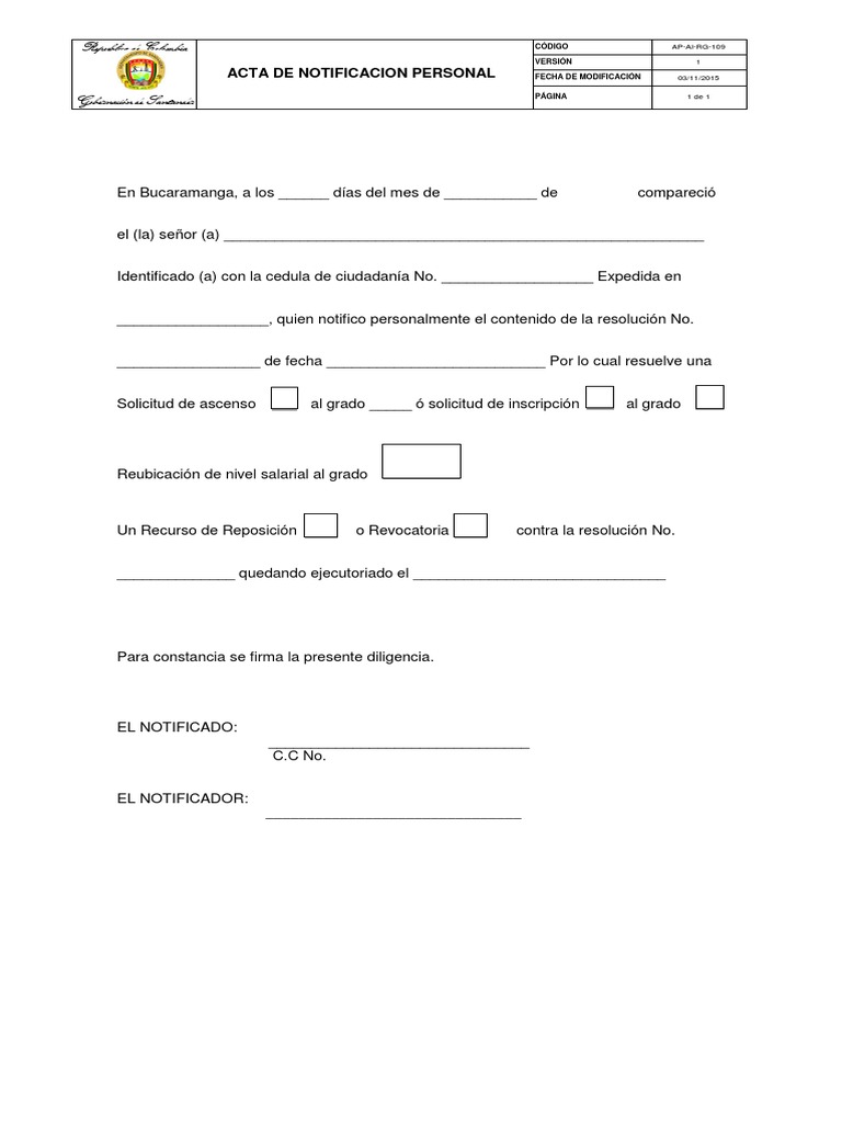 Acta de Notificacion Personal | PDF Acta de Notificacion Personal | PDF