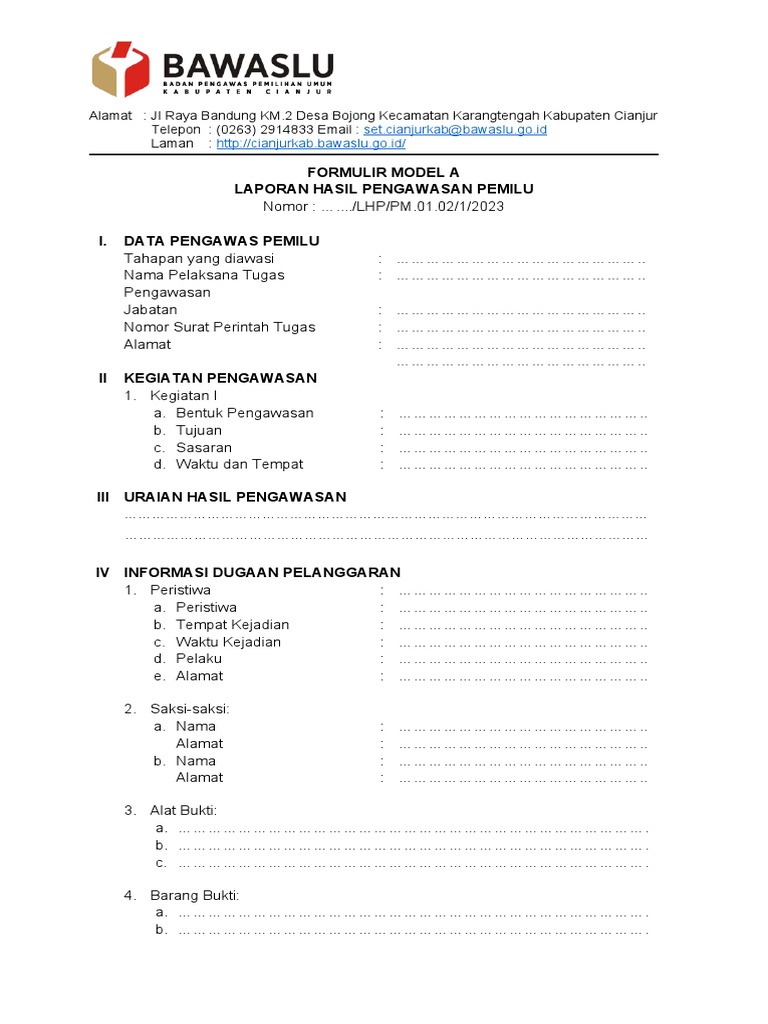 Formulir Model A LHP | PDF