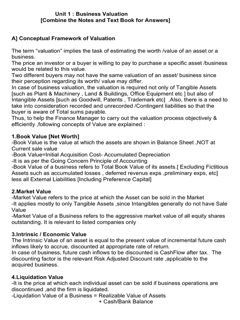 Unit 1 Theory - Business Valuation | PDF | Valuation (Finance) | Book Value