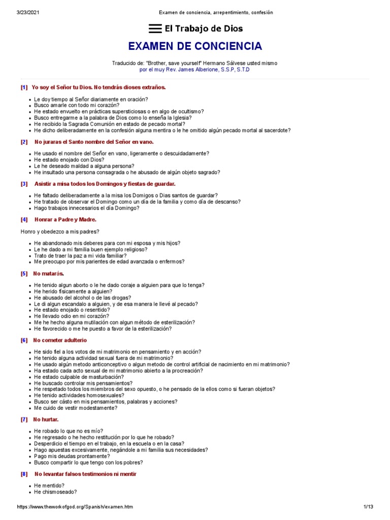 Examen de Conciencia Arrepentimiento Confesión | PDF | Pecado | eucaristía