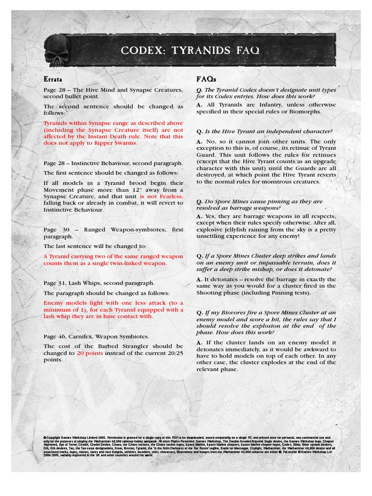 Warhammer 40k - 5E FAQs & Errata - Tyranids (07-2008) PDF | PDF | Campaign Settings