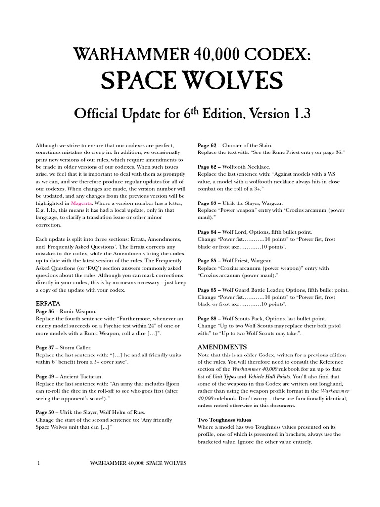 Space Wolves Codex Update | PDF