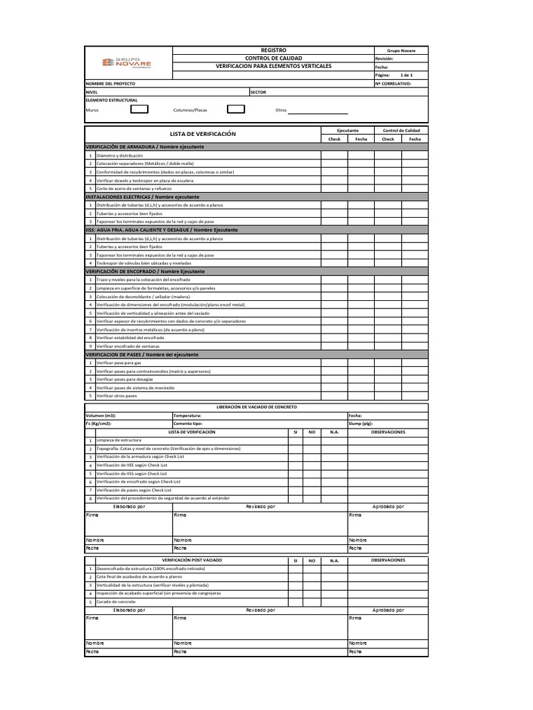 Protocolo Elementos Verticales | Descargar gratis PDF | Hormigón | Ciencias fisicas
