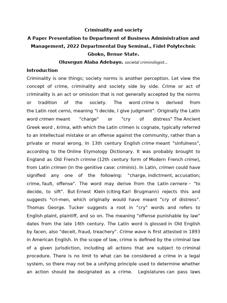 Criminality and Society | PDF | Society | Crimes