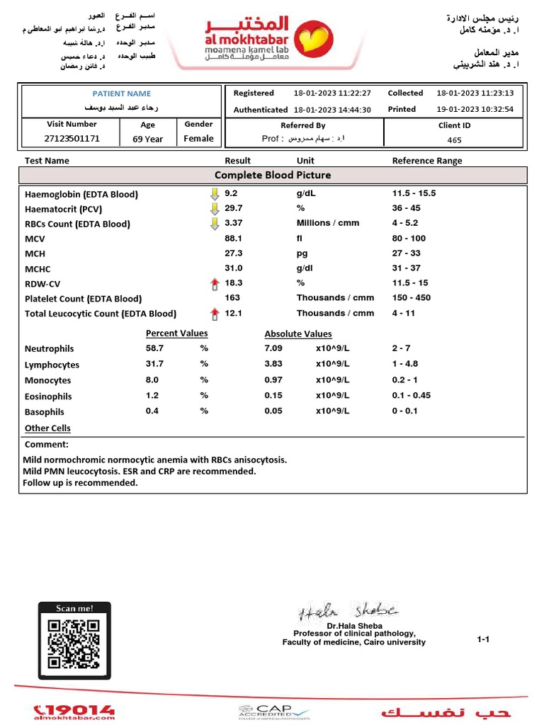 Anemia Test Results | PDF | Medical Tests | Pathology