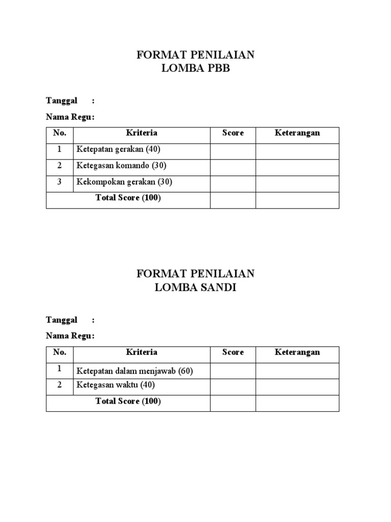Format Penilaian Lomba Pramuka | PDF