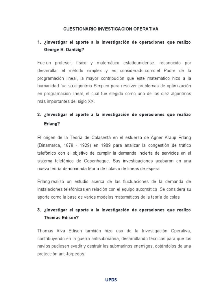 Cuestionario Investigacion Operativa | PDF | La investigación de operaciones | Programación lineal