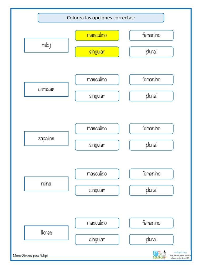 Actividad Género y Número Del Sustantivo | PDF | Plural | Sintaxis