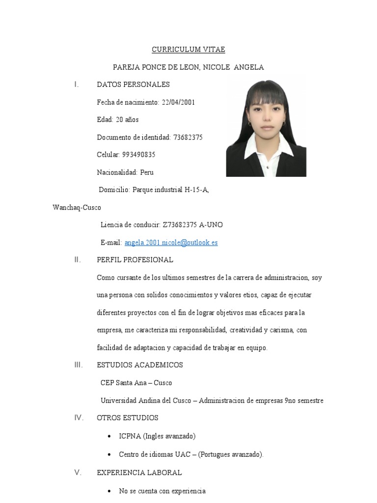 CURRICULUM VITAE Angela | PDF