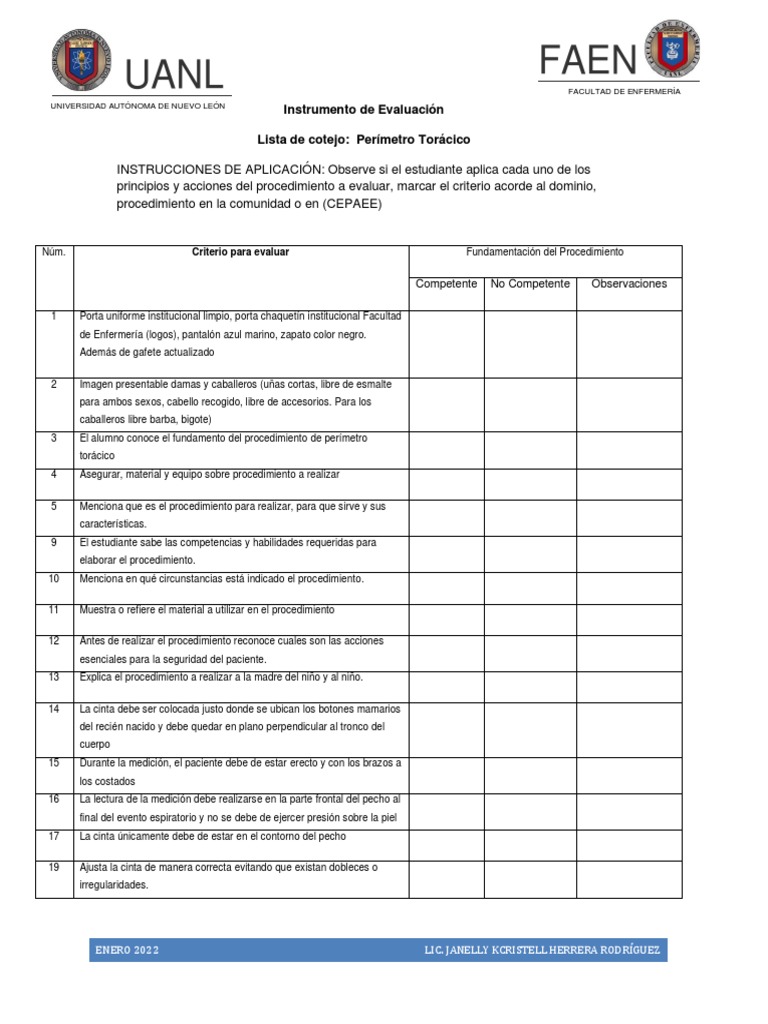 Lista de cotejo Perímetro Torácico.pdf | PDF | Medicina