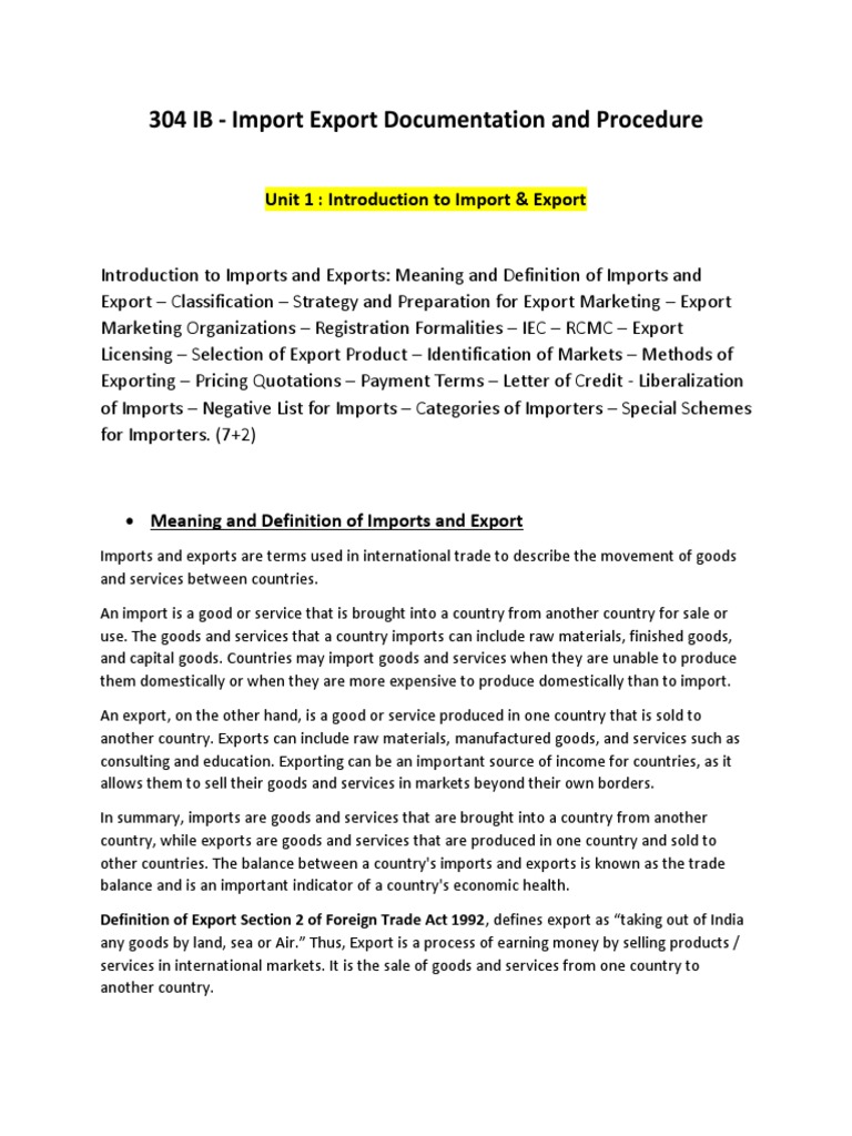304 IB - Import Export Documentation and Procedures | PDF | Letter Of ...
