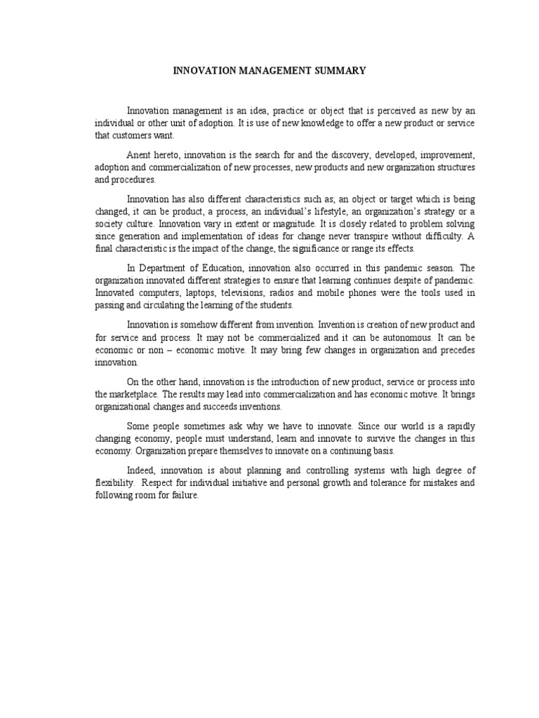 Innovation Management Summary | PDF