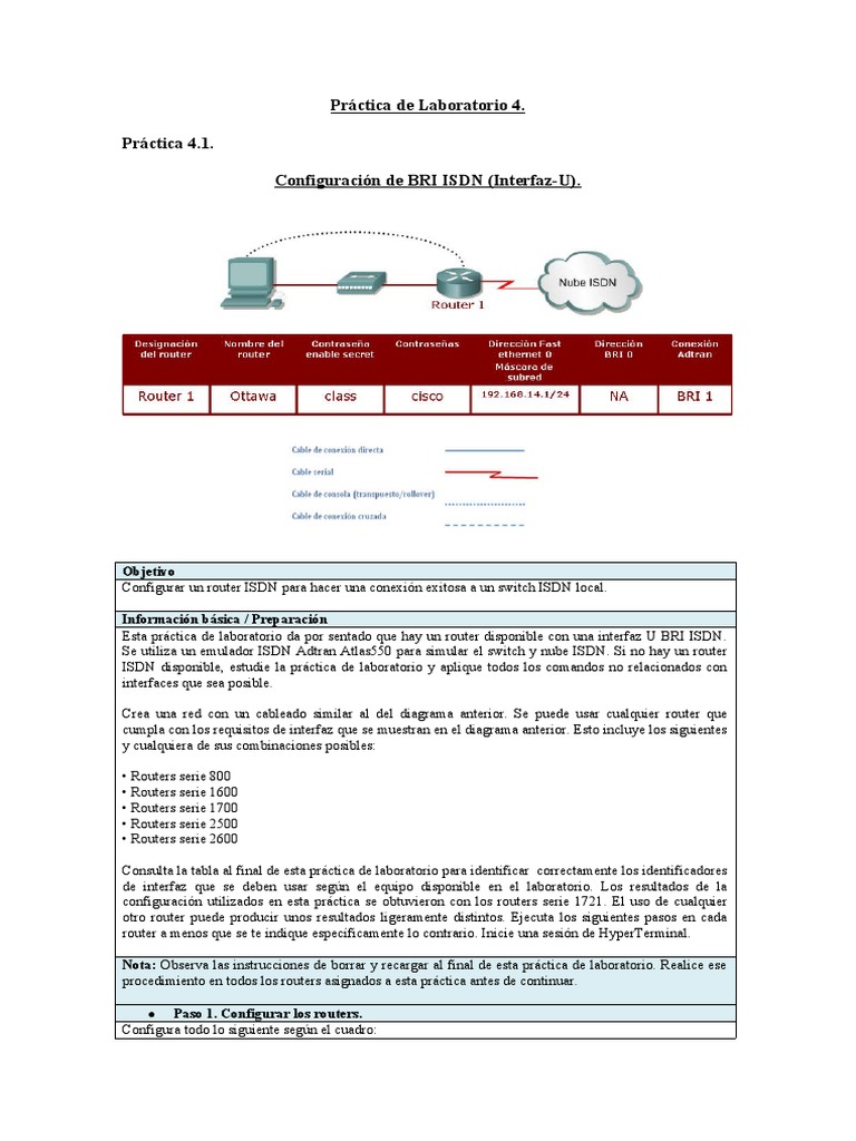 Práctica de Laboratorio 4. Práctica 4.1. Configuración de BRI ISDN (Interfaz-U) | PDF ...