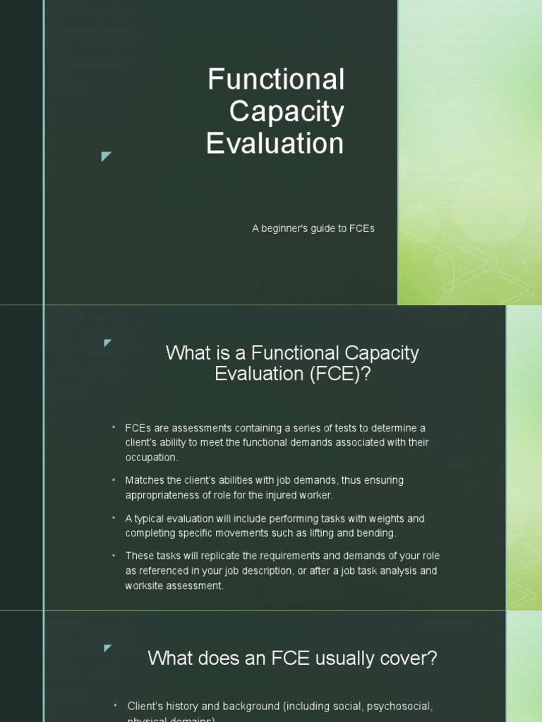 Resource - Functional Capacity Evaluation - A Beginner's Guide Slides ...
