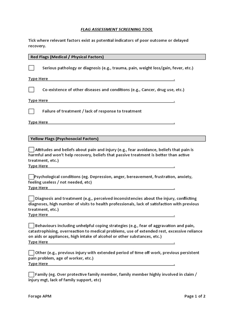 Flag Assessment Screening Tool Guide | PDF | Pain | Injury
