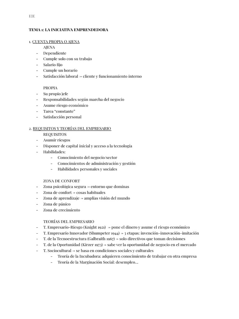 Tema 1 La Iniciativa Emprendedora PDF | PDF | Iniciativa empresarial | Negocios económicos