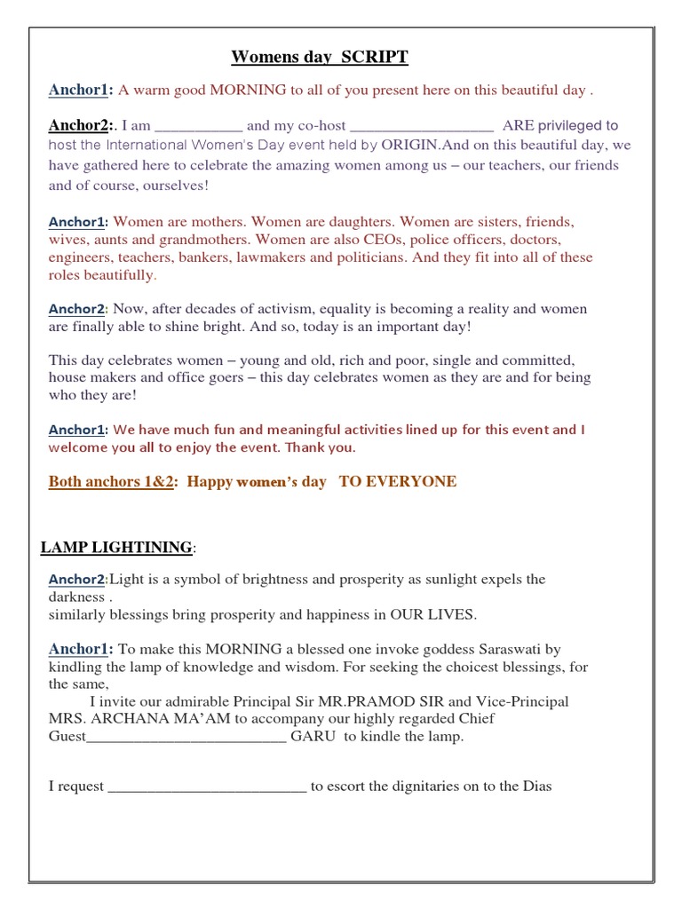 Womens Day Script | PDF