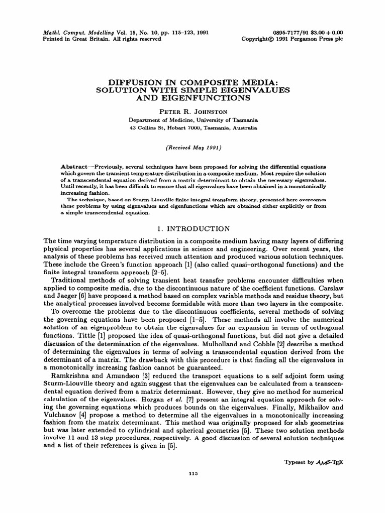 Diffusion In Composite Media Solution With Simple Eigenvalues And Eigenfunctions Pdf