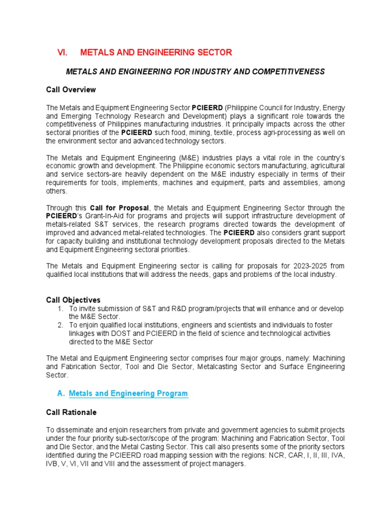 Metals and Engineering Sector Call 2023-2025 | PDF | Engineering ...