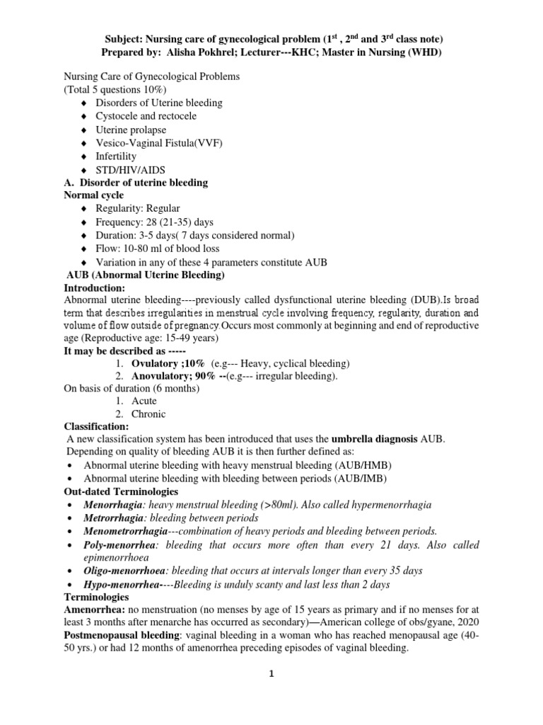 NSG Care of Gynecological Problems Compile Note | PDF | Hiv/Aids ...