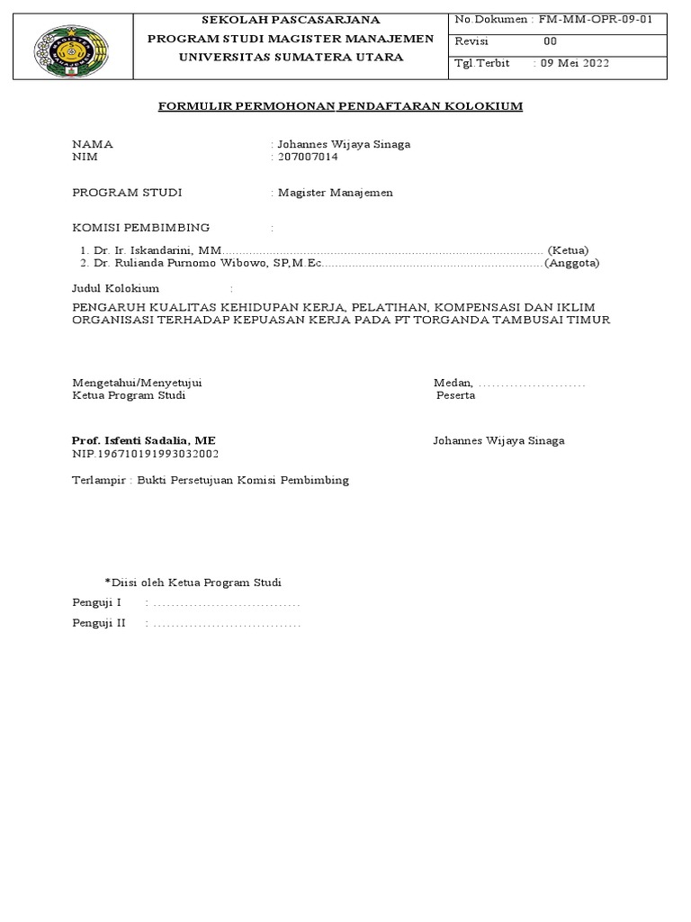 Formulir Permohonan Pendaftaran Kolokium | PDF
