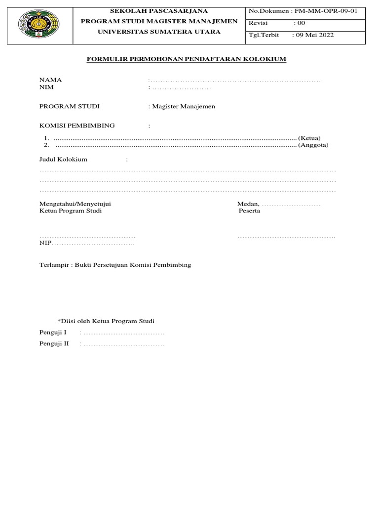 Formulir Permohonan Pendaftaran Kolokium | PDF