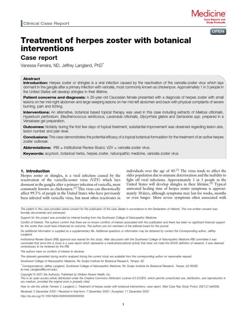 Treatment of Herpes Zoster With Botanical.13 | PDF | Herpes Simplex ...
